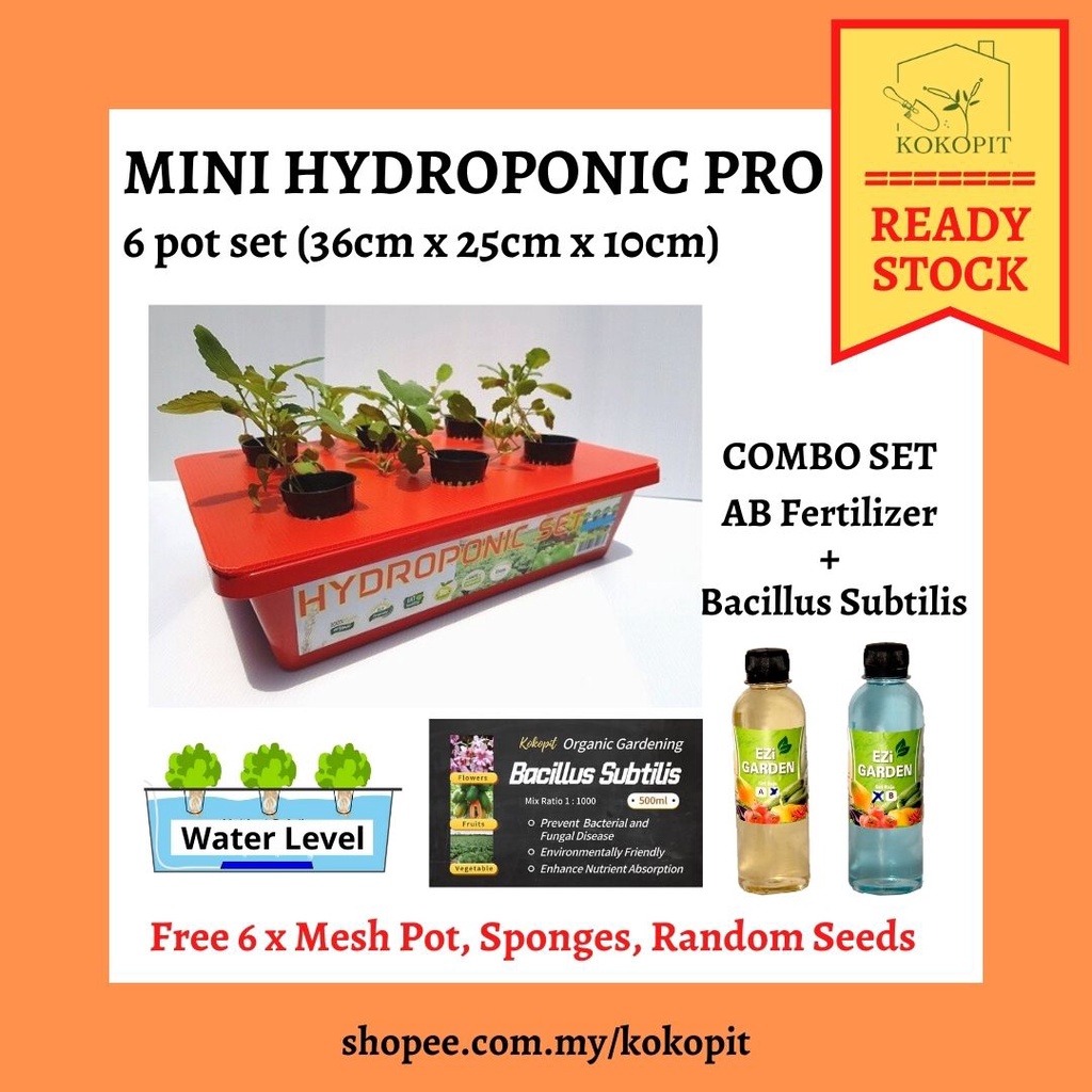 🌱READY STOCK🌱 MINI HIDROPONIK SET / HYDROPONIC SET COMBO BAJA AB ...