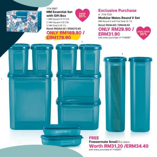 Tupperware New Color Modular Mates Essential Set With Gift Box and Free ...