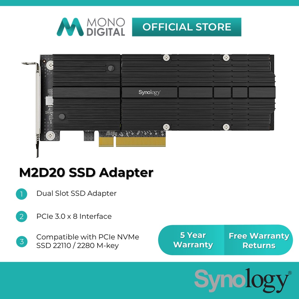Synology M2D20 Dual-Slot PCIe NVMe M.2 SSD Adapter Card Expansion Card ...