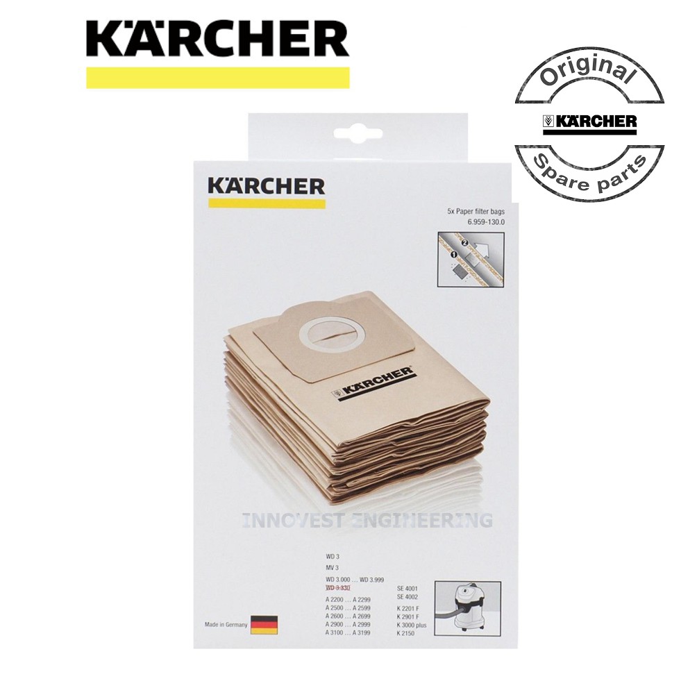 KARCHER PAPER FILTER BAG, 5PC 6959-1300 for WD 3 Series | Shopee Malaysia