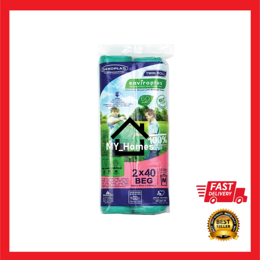 SEKOPLAS Enviroplus Mini Roll Garbage Bags Medium (2 x 40pcs) | Shopee ...