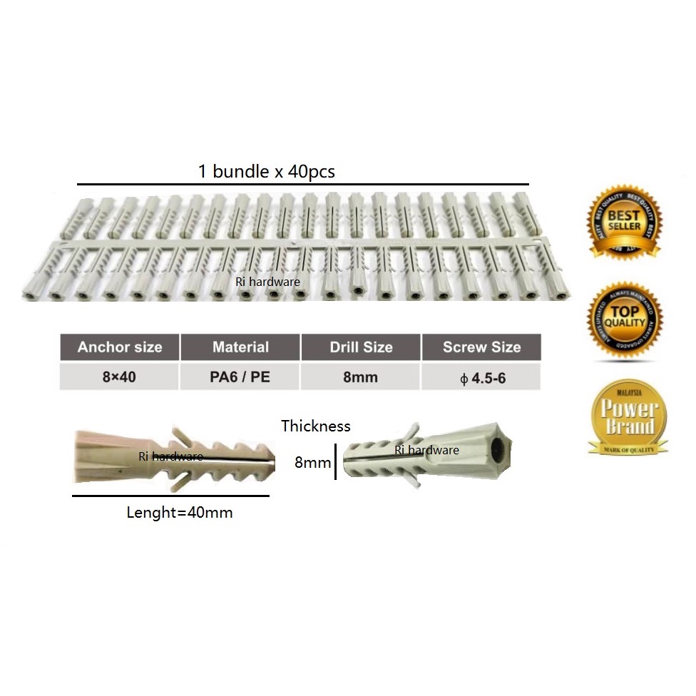 PVC WALL PLUG 8MMX40MM made in malaysia GREY (1 Bundle) | Shopee Malaysia