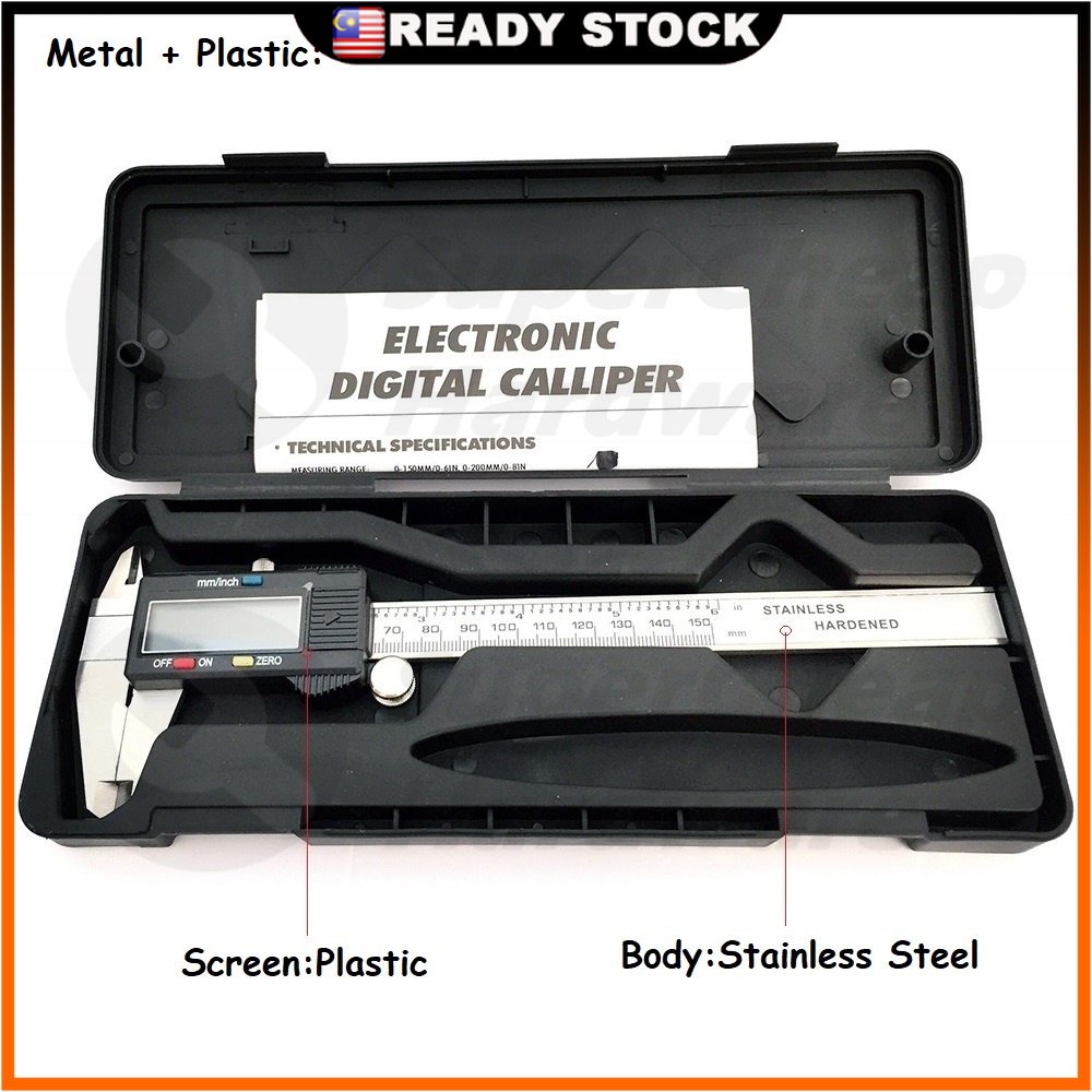 6"inch 150mm Digital Caliper Stainless Steel LCD Digital Vernier ...