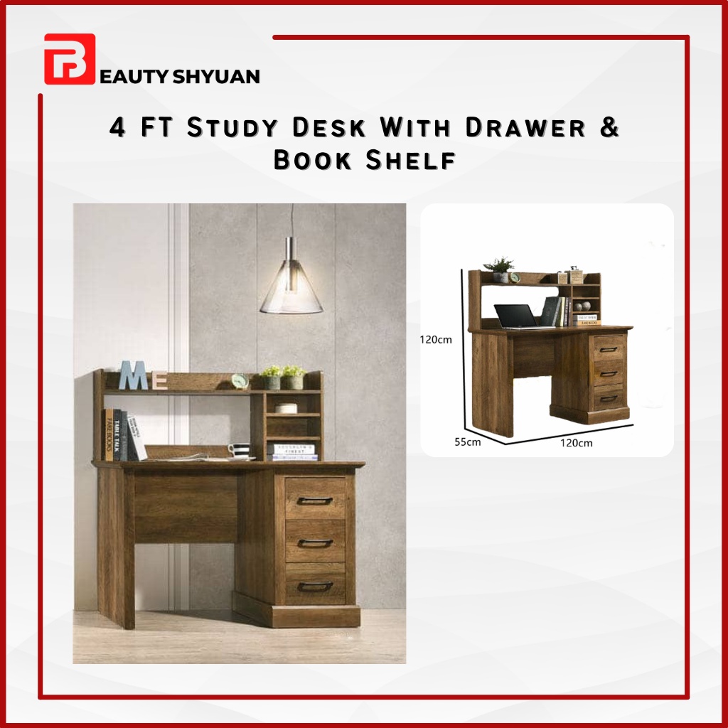RENO 4 Feet Study Table With Book Shelf Rack Study Desk Office Table ...