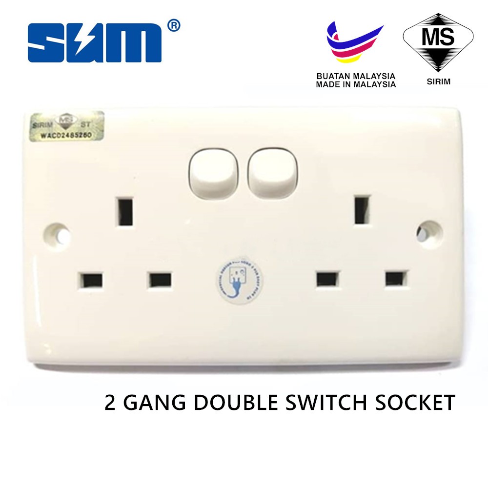 SUM 13A Double Switch Socket Outlet 13A (SIRIM) Electric Wall Switched ...