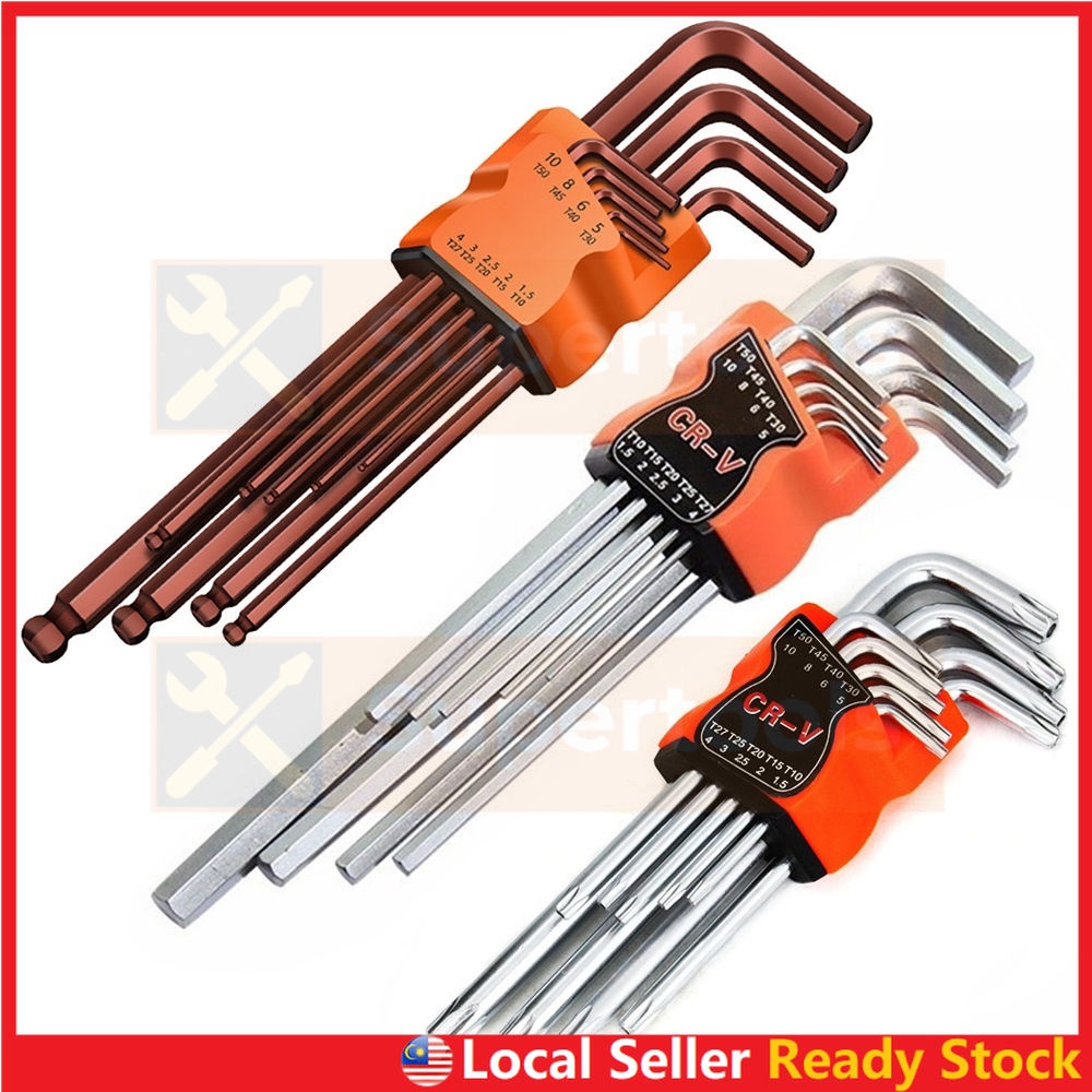 9 pcs Allen Key Wrench Set Ball Point Flat Head Hex Torx Star Extra ...