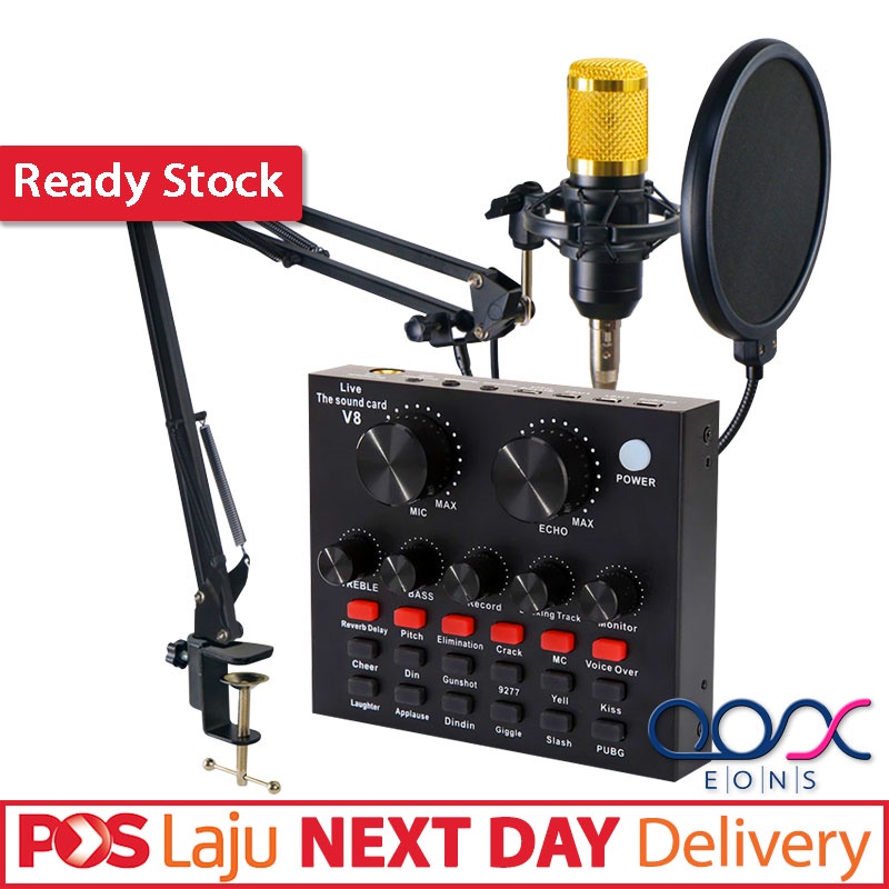 V8 PRO Sound Card BM800 Condenser Mic Karaoke Microphone Broadcasting ...