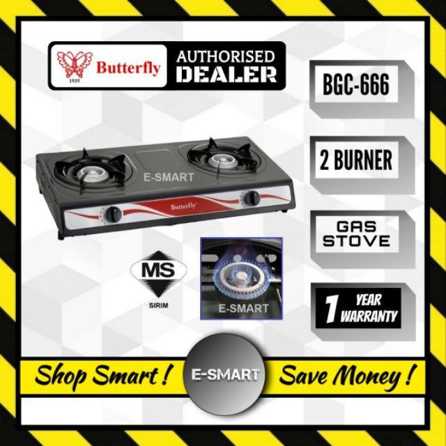 BUTTERFLY BGC-666 BGC85 DOUBLE BURNER GAS COOKER / Dapur Gas BGC666 BGC ...