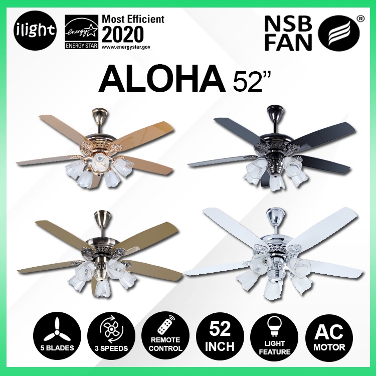NSB ALOHA 52" 5 BLADE CEILING FAN WITH LIGHT KIT / KIPAS SILING ...
