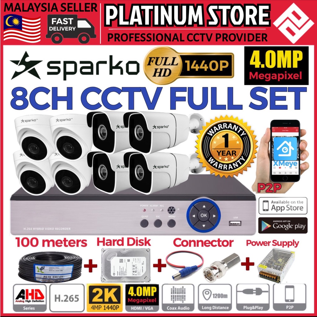Sparko 4MP Full Set 8 CHANNEL HD 1080P CCTV 8 CH 4.0MP DVR + Camera ...