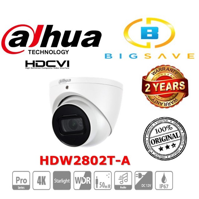 DAHUA 8MP ANALOG HDW2802T-A 4K STARLIGHT HDCVI IR EYEBALL CAMERA (BUILT-IN MIC) | Shopee Malaysia