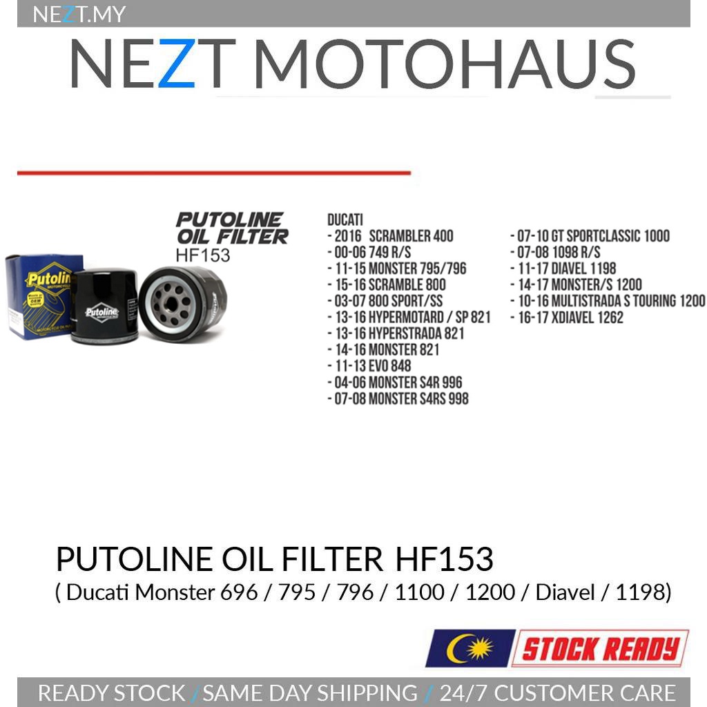 Putoline Oil Filter HF153 Ducati Monster Diavel Multistrada Hypermotard ...