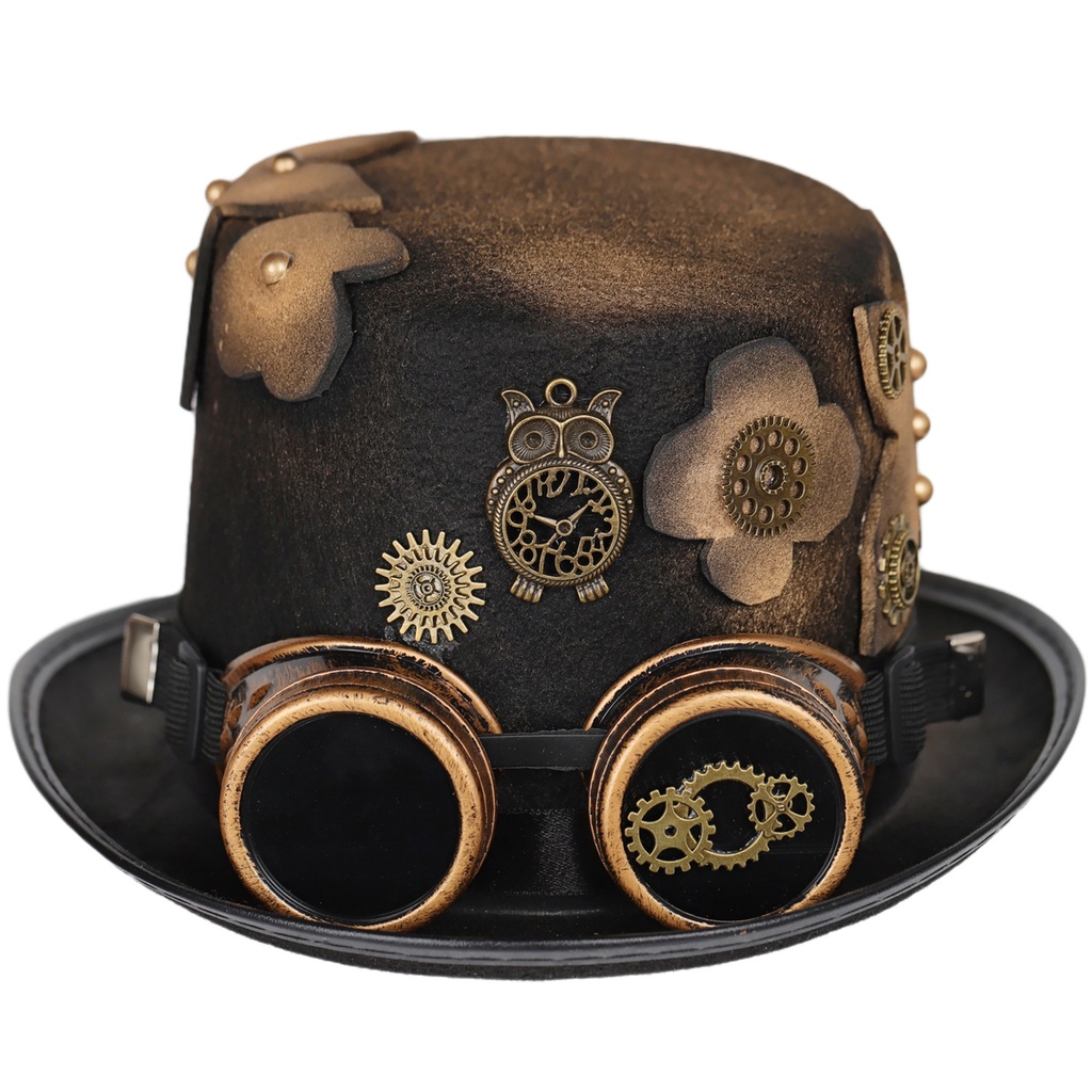 [lovoskiMY] Men Women Steampunk Gear Top Hat Fedora Retro for Halloween ...