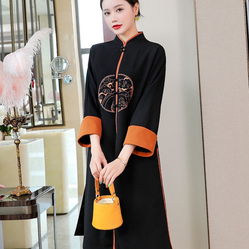 Chinese Style Suit Women Tang suit Long Sleeve Cheongsam Wide Leg Pant ...