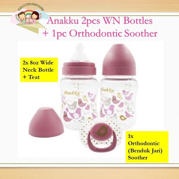 Anakku Premium Tritan 2 x 8oz (250ml x 2) Wide Neck Bottle Botol Susu + 1pc Baby Orthodontic ...