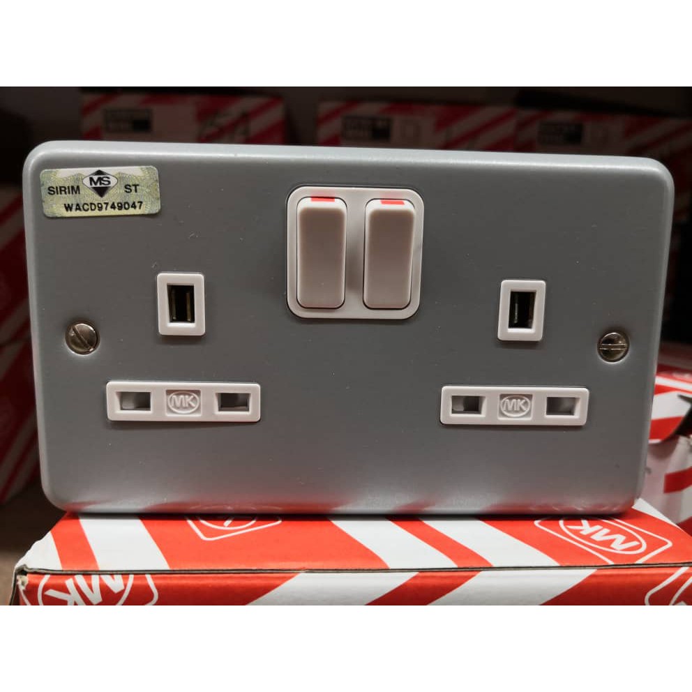MK G2946 ALM 13A 2 Gang Metal Clad Switched Socket (Sirim Approved) | Shopee Malaysia