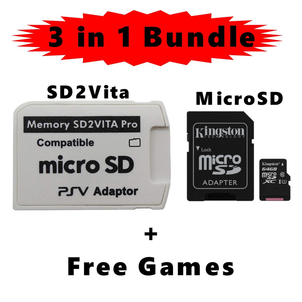 3 in 1 SD2Vita v5 Pro Bundle with MicroSD Memory Card and Games (READY ...