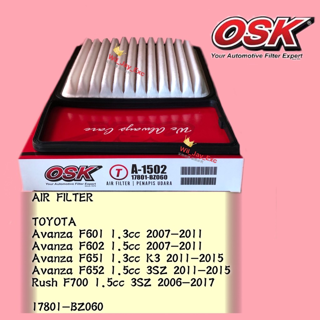 OSK A-1502 AIR FILTER TOYOTA AVANZA 2007-2015, RUSH 2006-2017 17801 ...