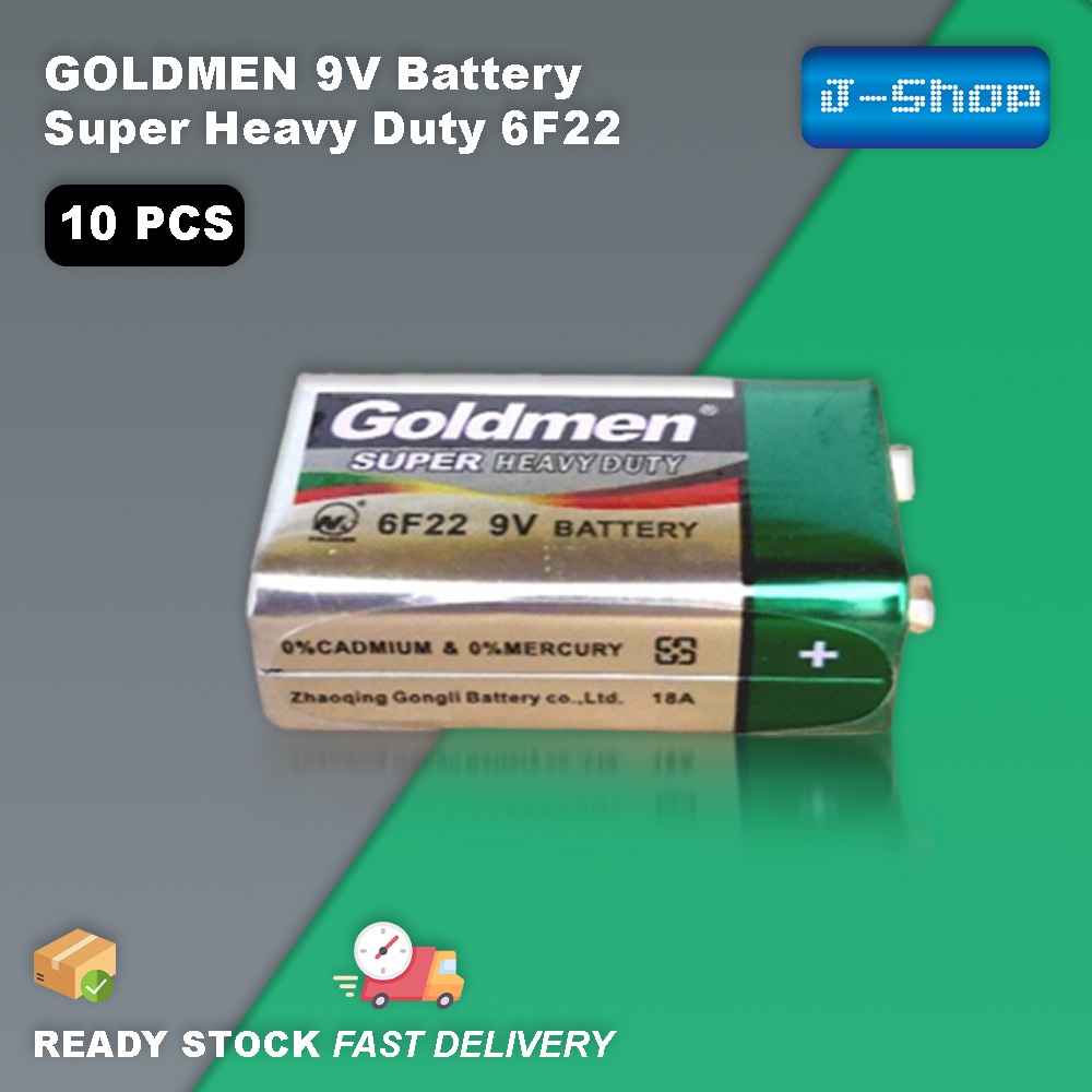 (10PCS) GOLDMEN 9V Battery Super Heavy Duty 6F22 | Shopee Malaysia