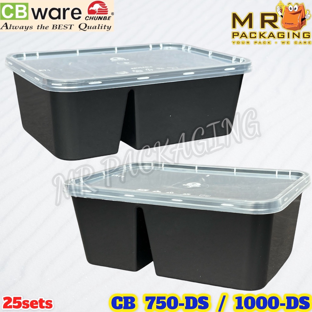 CB DS 750 / DS 1000 Two Compartment Black Container With Lid ( 25sets± ...
