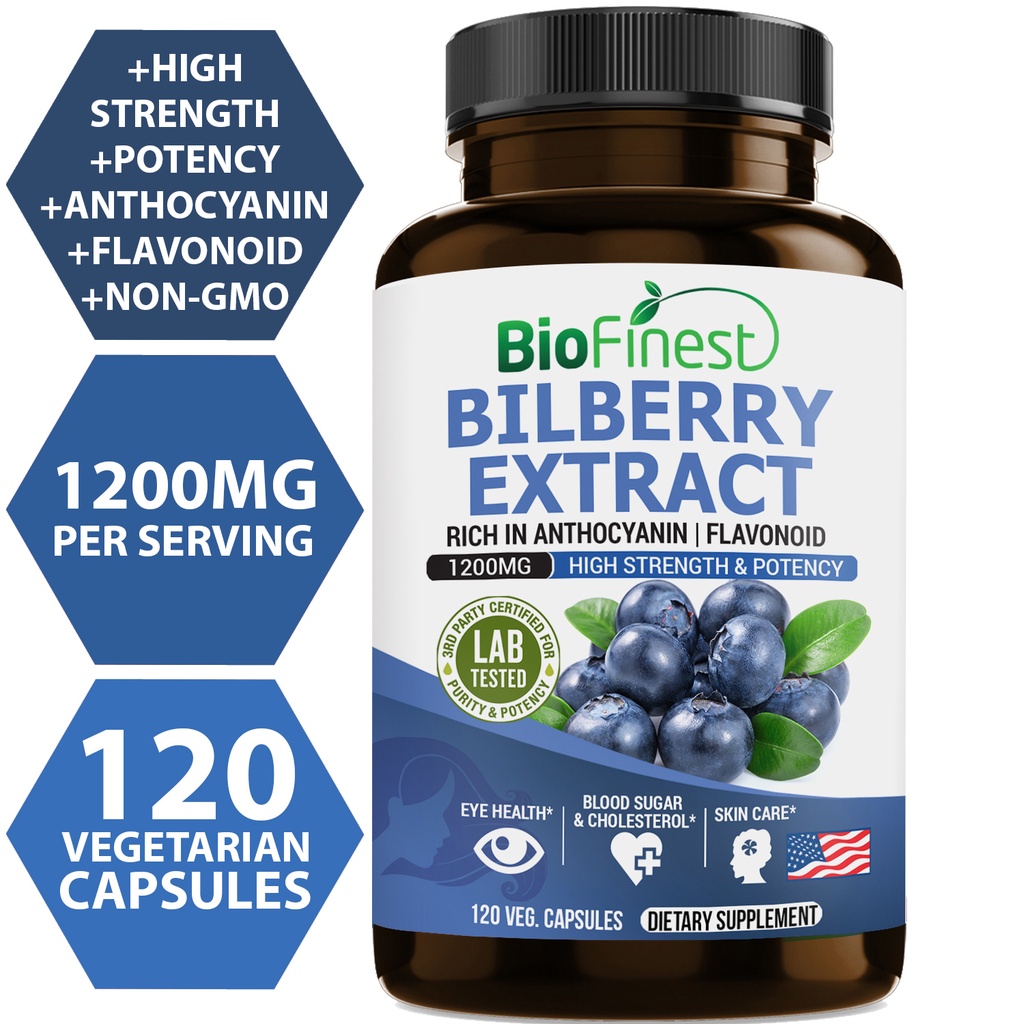 Biofinest Bilberry Extract 1200mg Supplement - Antioxidant Night Vision ...