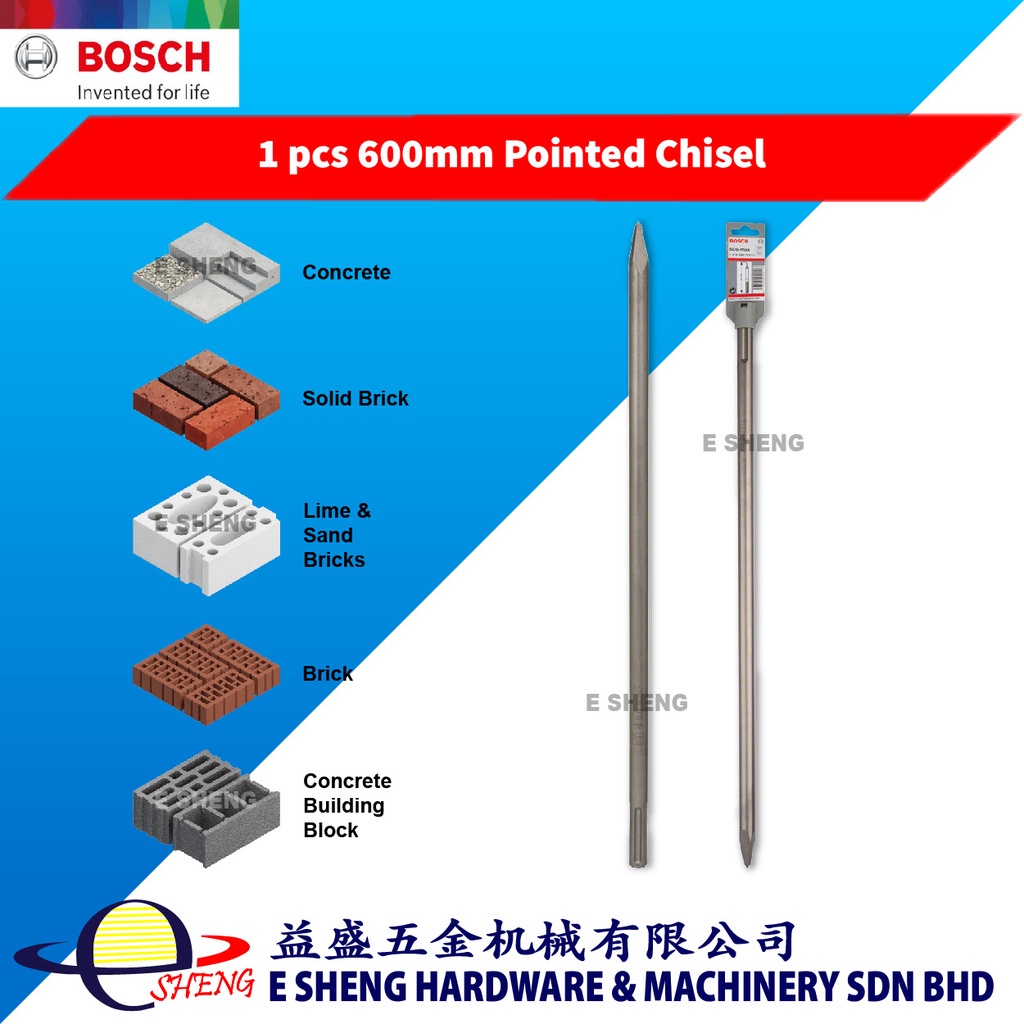 BOSCH 1pcs 600mm SDS Max Hexagonal Pointed Chisel For Rotary Hammer ...