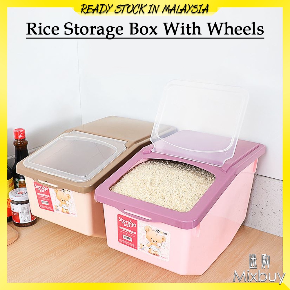 RICE STORAGE BOX WITH WHEELS -10 KG #SL1011 | Shopee Malaysia