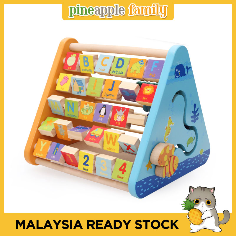 5 in 1 Wooden Toy Triangle Early Learning Education Clock Abacus ...