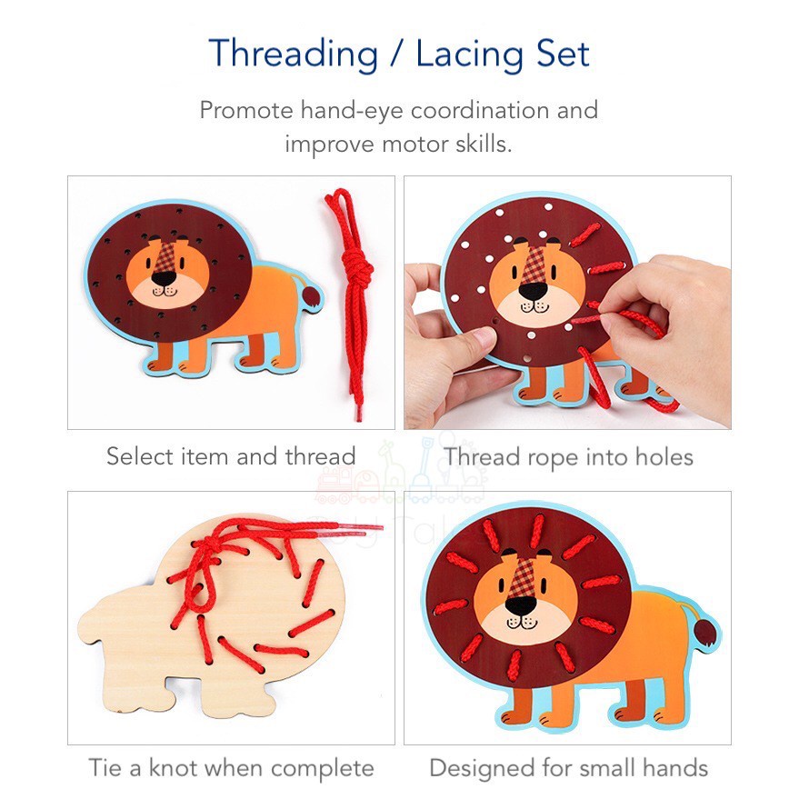 Kids Wooden Threading Lacing Tracing Game Box Set Toys Thread Lace ...