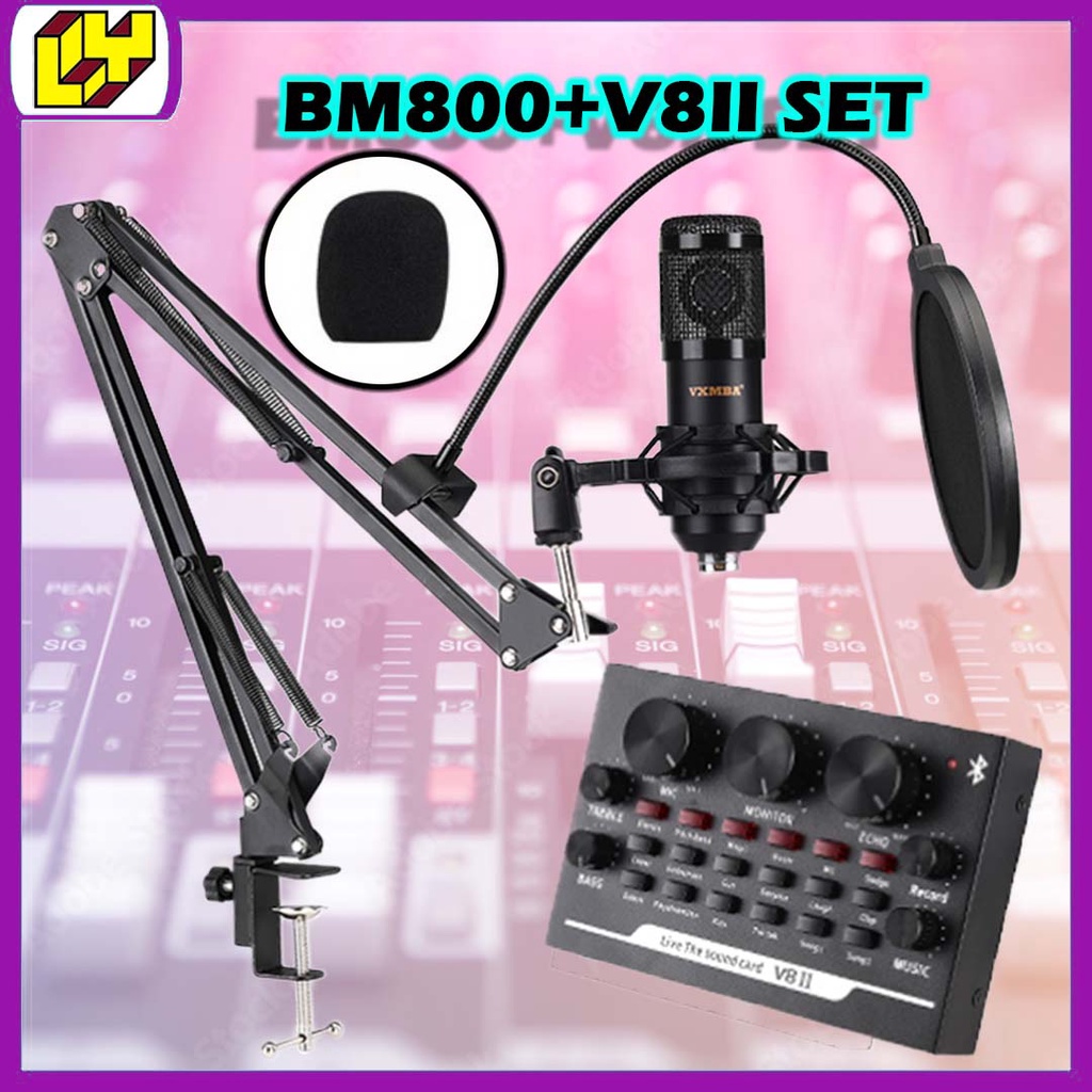 BM800 Microphone V8 II Sound Card Full Set Microphone and Sound Card Professional Studio ...