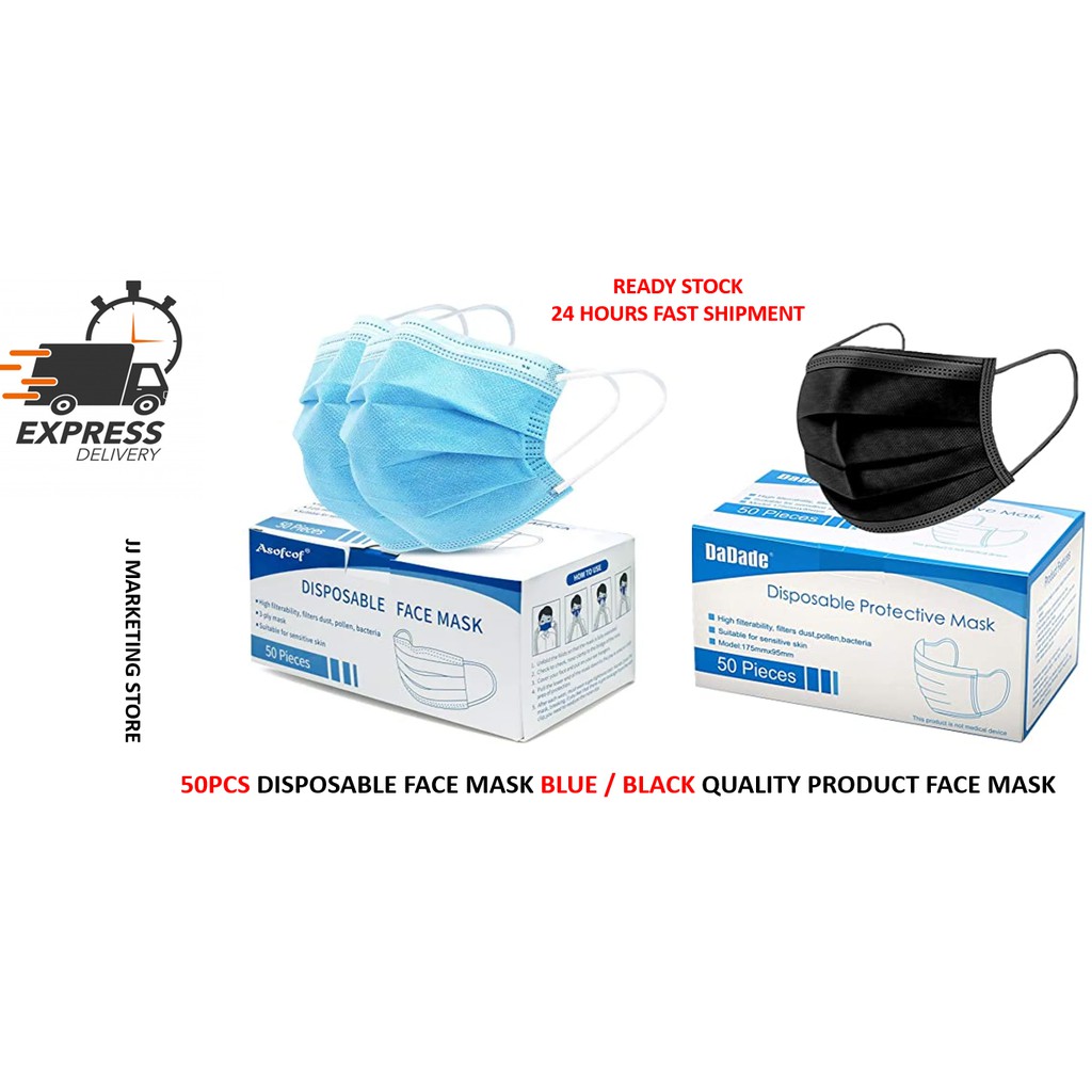 50PCS MASK BLUE/BLACK DISPOSABLE/HIJAB AND BLUE MEDICAL 3PLY/4PLY FACE ...
