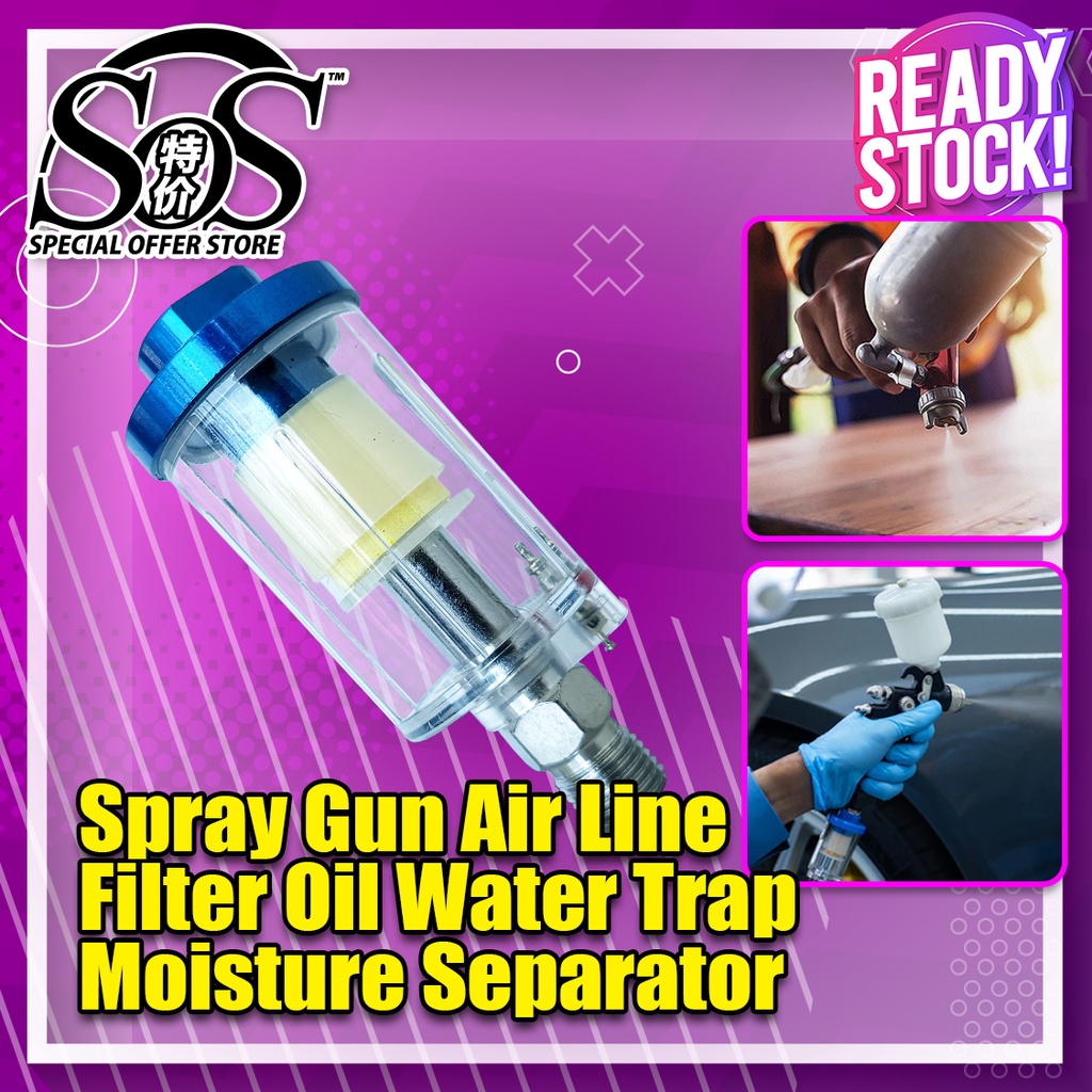 1/4" Spray Gun Air Line Filter Oil Water Trap Moisture Separator Work ...