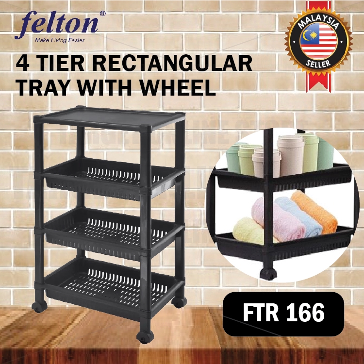 FELTON FTR166 4 Tier Rectangular Tray With Wheel Bathroom Sliding Rack ...