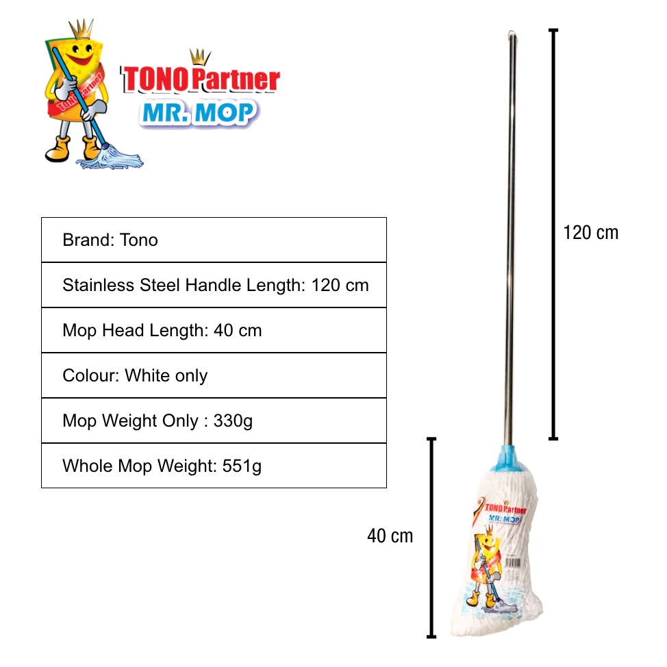 Mr Mop Classic Cotton Flooring White Mop Lantai Putih Classic Mop Set ...