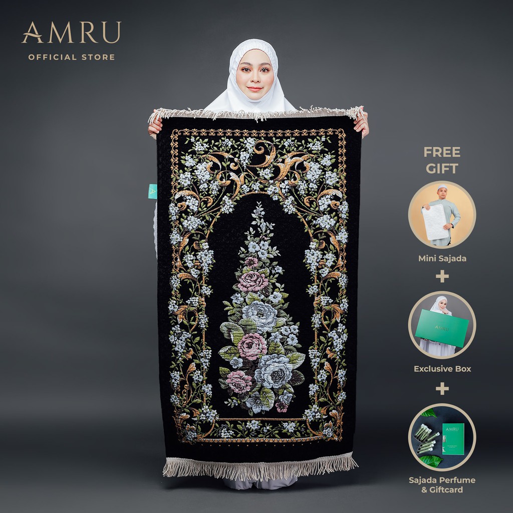 Sejadah AMRU Floral - Titanium Black (FREE Perfume/FREE Box Exclusive ...