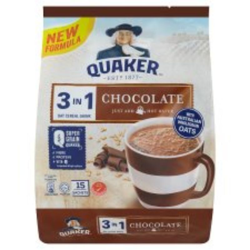 Quaker 3 in 1 Oat Cereal Drink Chocolate 15 Sachets x 28g (420g ...