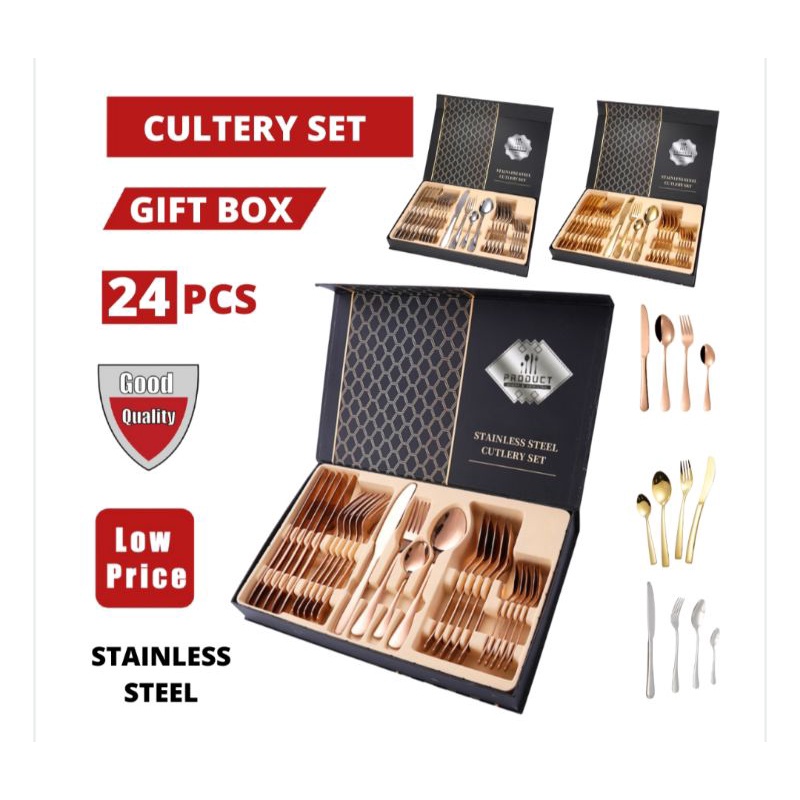 Cultery Set 24pcs High Quality (Free Gift Box ) | Shopee Malaysia