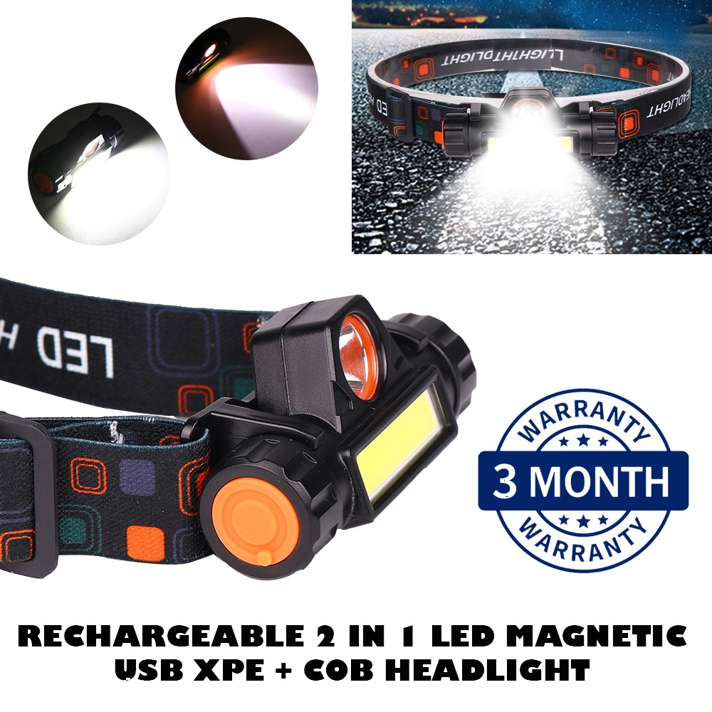 Rechargeable Magnetic LED Headlamp Headlight with Adjustable Strap ...