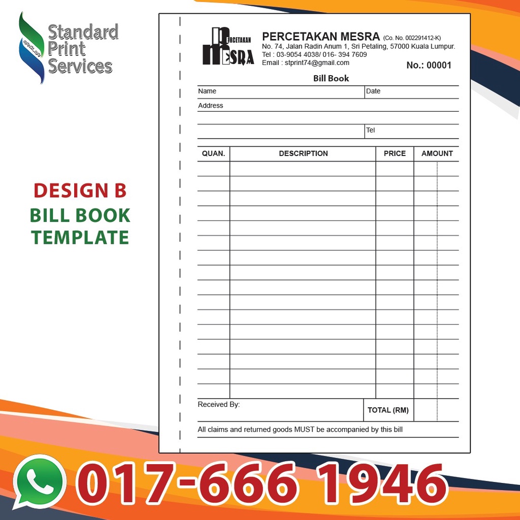 Buku Invoice/Bill Book/Buku Resit/Receipt Book/Cash Sales/Cash Bill ...