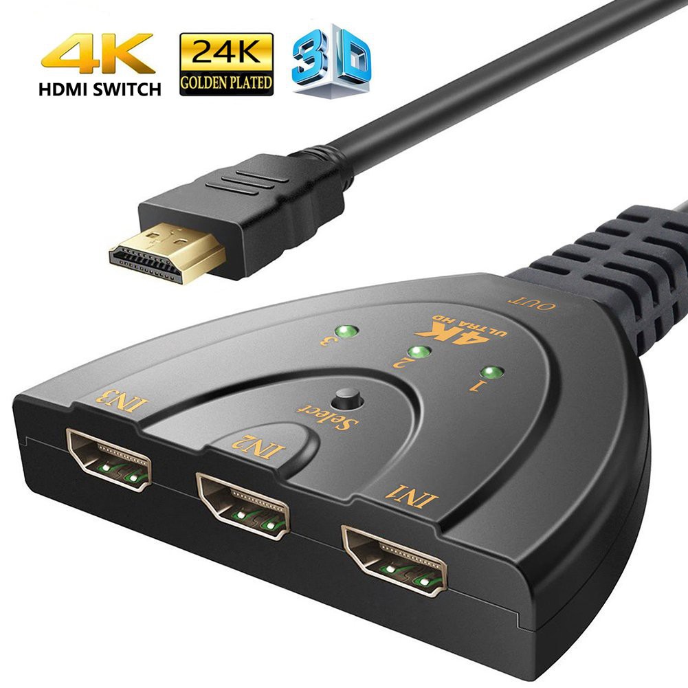 🇲🇾 HDMI Switch,3 Port 4K HDMI Switch 3x1 Switch Splitter with Pigtail ...