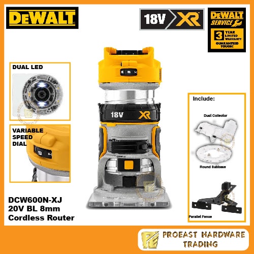 Dewalt DCW600N-XJ 8mm 20V Brushless Cordless Router with Fixed Base ...