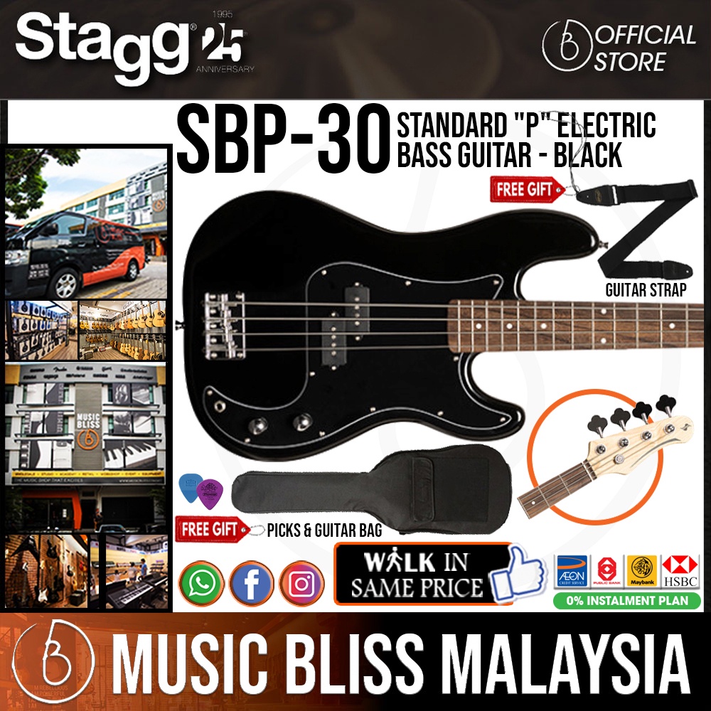 Stagg SBP-30 Standard "P" Electric Bass Guitar - Black / Sunburst ...