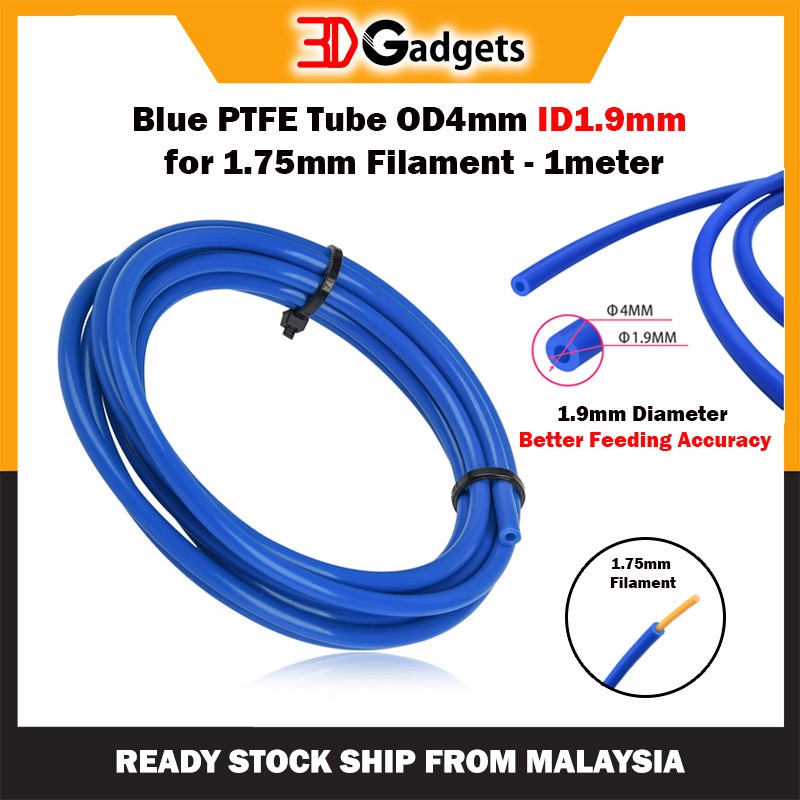 Blue PTFE Tube OD4mm ID1.9mm for 1.75mm Filament - 1meter for 3D ...