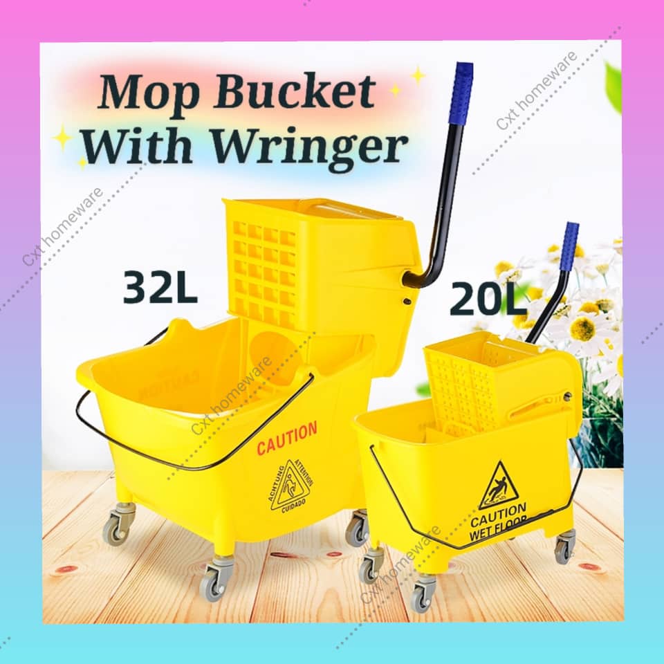 RAYACO HEAVY DUTY 32L/20L PVC MOP BUCKET WITH WRINGER PRESS AND CASTER Industrial Mop Pail ...