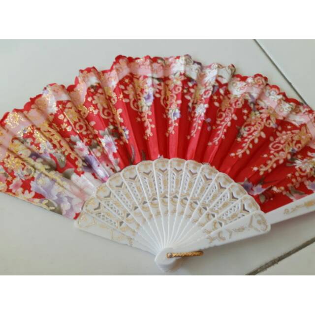 PUTIH Wedding SOUVENIR gliter satin Fan White Handle plus Plastic ...