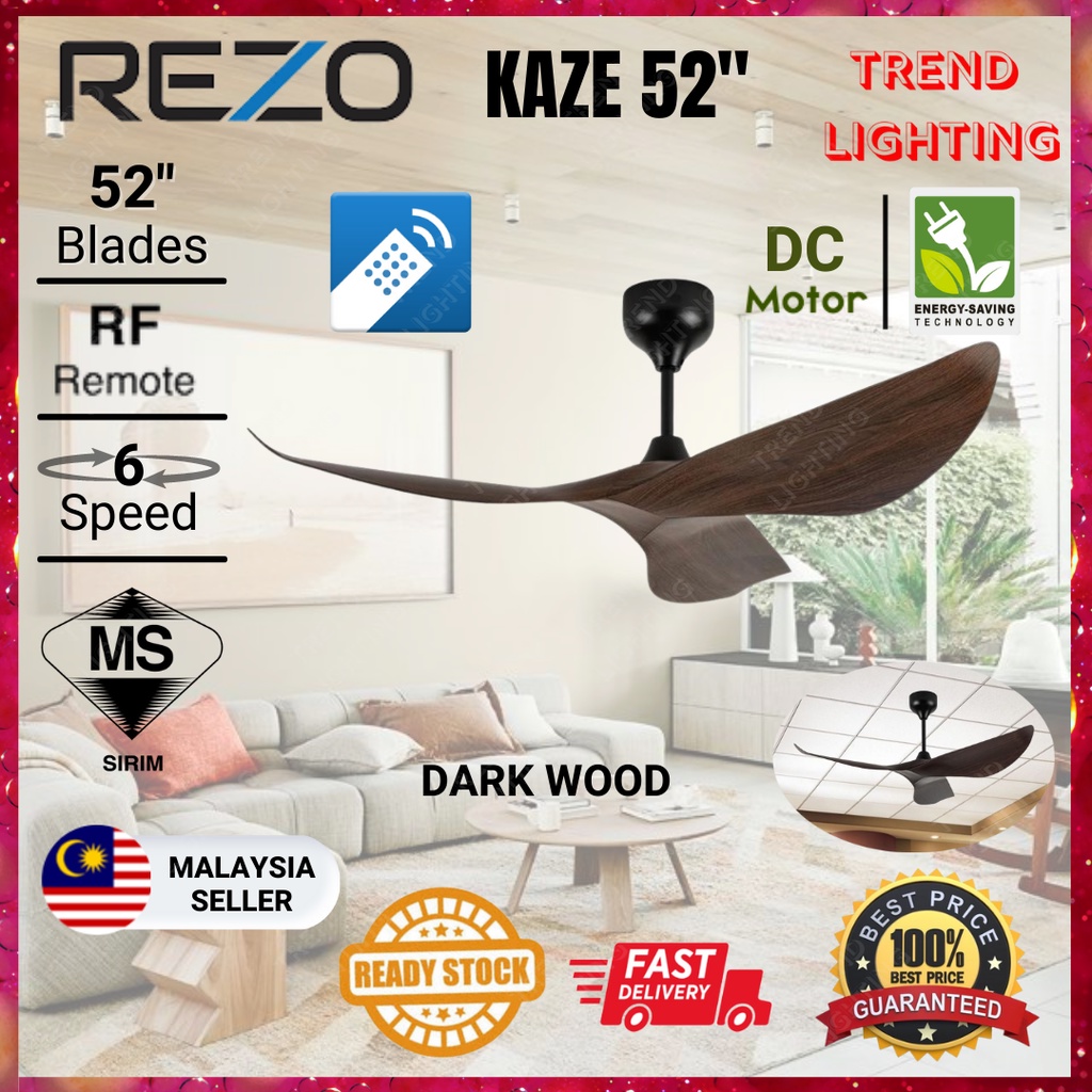 New Model 2022 REZO KAZE 52" 3B Ceiling Fan Remote Control DC Motor 6F ...