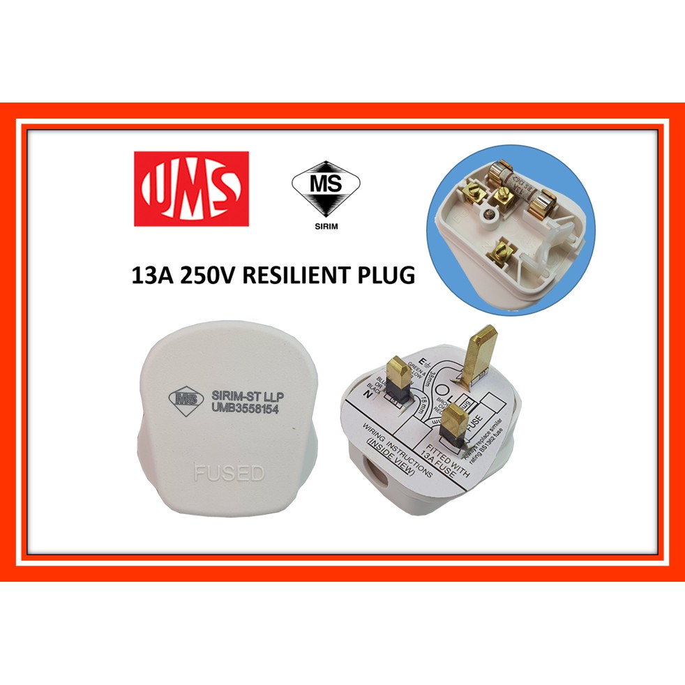 UMS 13a 250v AC Resilient Plug Fitted With 13A Fuselink | Shopee Malaysia