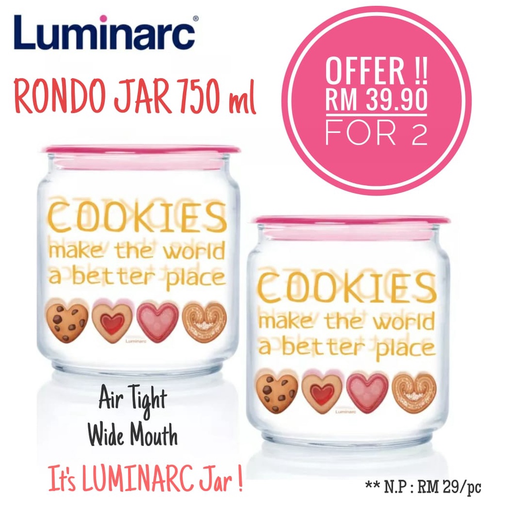 Luminarc Rondo Cookies Glass Jar Pink 750ml | Shopee Malaysia