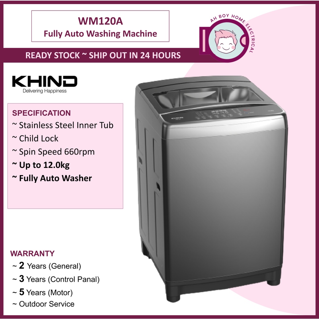 Khind Fully Auto Washing Machine 12kg MESIN BASUH ~ WM120A | Shopee ...