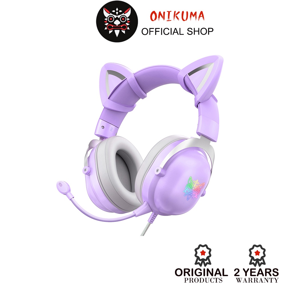 ONIKUMA X11 Gaming Headset Cat Ear Purple with Removable Cat Ears PS5 ...